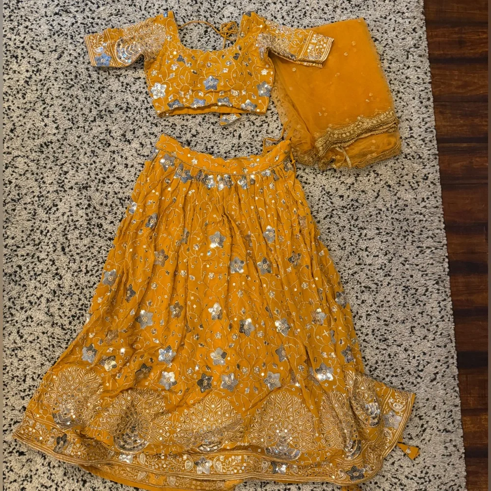 Dresses | Mustard Gold Embroidered Lehenga Set Indian Wedding Guest ...